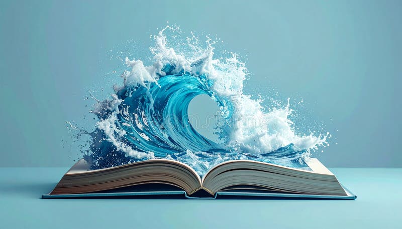 A Giant Ocean Wave Exploding from the Pages of an Open Book Stock ...