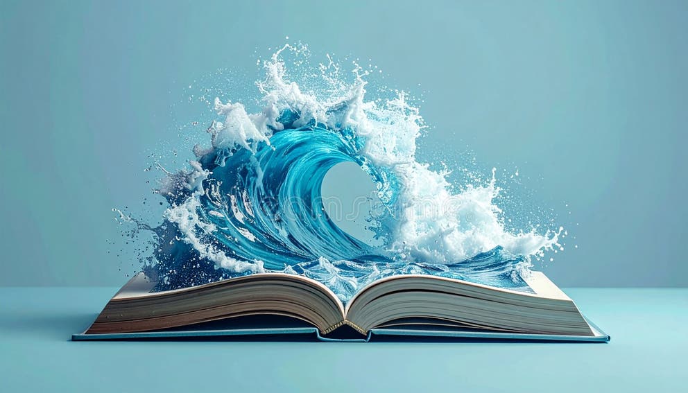 A Giant Ocean Wave Exploding from the Pages of an Open Book Stock ...