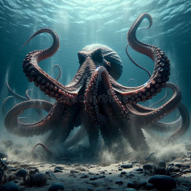 The Giant Octopus is Angry at the Bottom of the Ocean while Raising Its ...