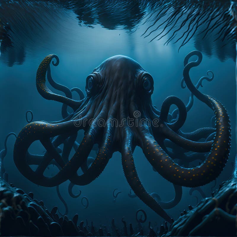 Giant Octopus in the Depths of the Sea. Stock Illustration ...