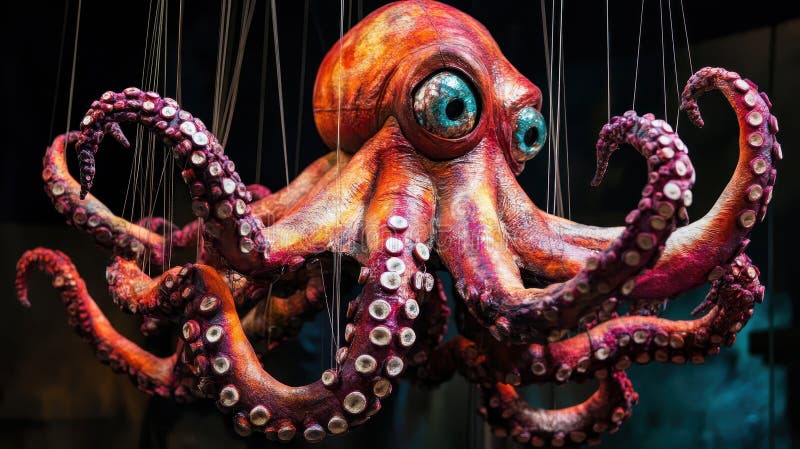 Giant Octopus Puppet Suspended by Strings in Dim Lighting Stock Image ...