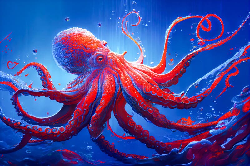 Red Big Octopus in the Sea. Generative AI, Generative, AI Stock ...