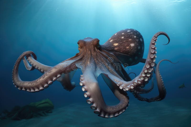 Giant Octopus, Spreading Its Tentacles and Attacking with Its Beak ...