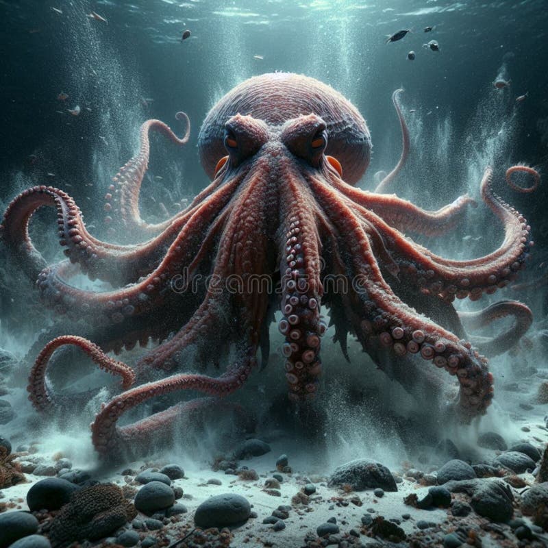 Giant Octopus Very Angry on the Deep Sea Stock Image - Image of deep ...