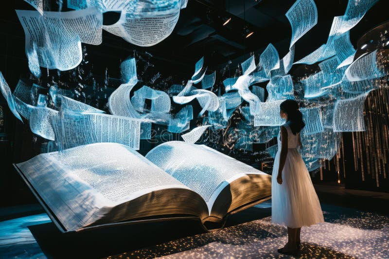 A Giant Open Book Where Words Float Off the Pages, Forming Twisting ...