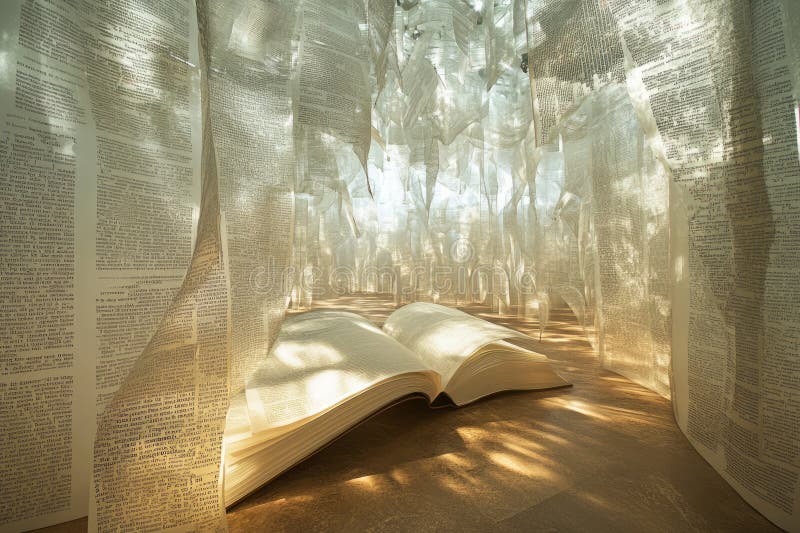 A Giant Open Book Where Words Float Off the Pages, Forming Twisting ...