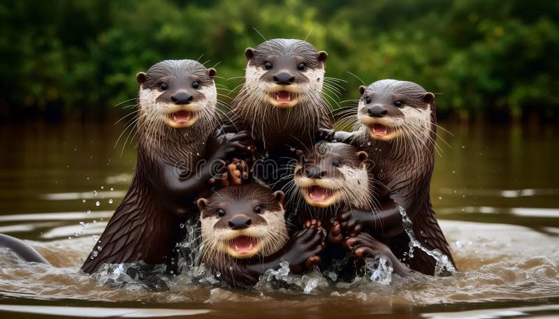 A Giant Otter Family, Ai Generated Image Stock Illustration ...