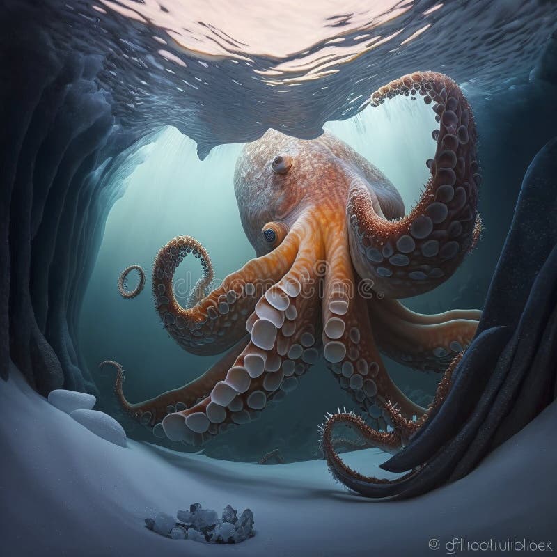 A Giant Pacific Octopus Exploring the Ocean Floor Stock Illustration ... A Giant Pacific Octopus Exploring the Ocean Floor Stock Illustration ...
