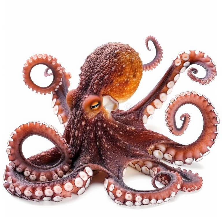 A Giant Pacific Octopus with Tentacles Spread Out, Isolated on White ...