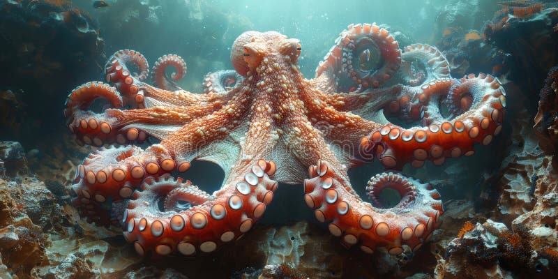 Giant Pacific Octopus Underwater. Created by Generative Artificial ...