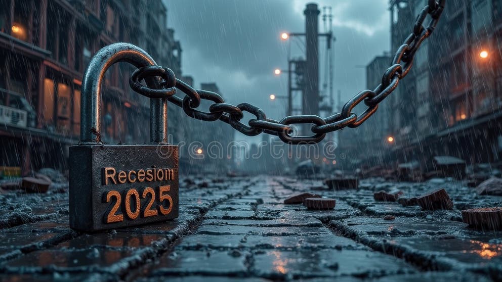 Giant Padlock on Empty Industrial Street Symbolizing 2025 Recession ...