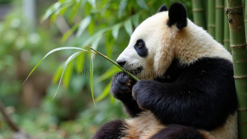 Giant Panda Bear Eating Bamboo Stock Image - Image of asian, bear ...
