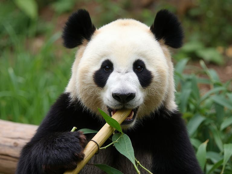 Giant Panda Bear Eating Bamboo Stock Photo - Image of panda, east ...