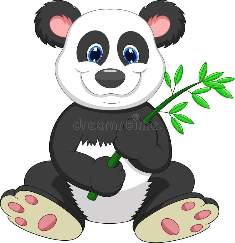 Giant Panda Cartoon Eating Bamboo Stock Vector - Illustration of ...