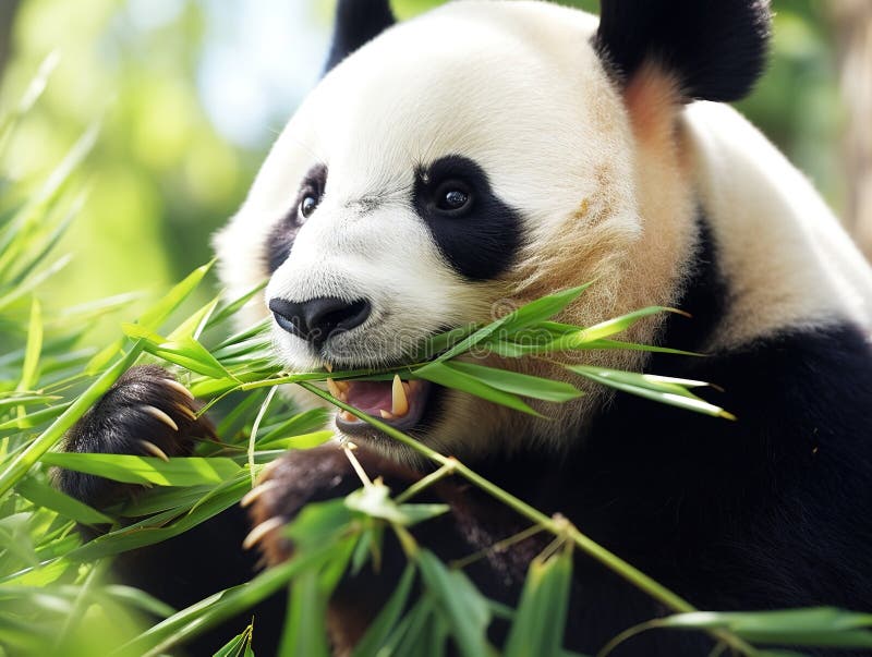 Ai Generated Illustration Wildlife Concept of Giant Panda Eating Bamboo ...