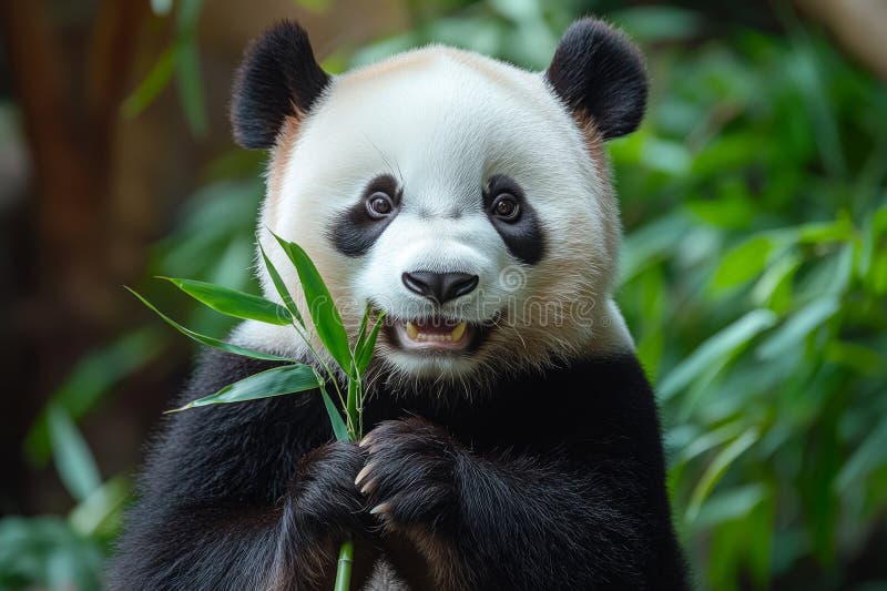 Giant Panda Enjoying Fresh Bamboo in Its Natural Habitat Stock Photo ...