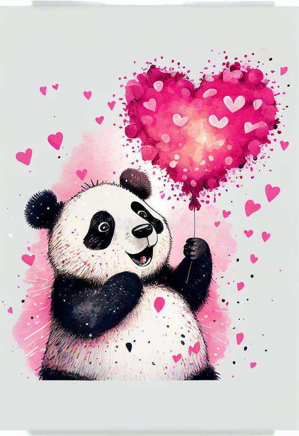 Giant Panda in a Firework of Hearts. AI Generated Stock Photo - Image ...