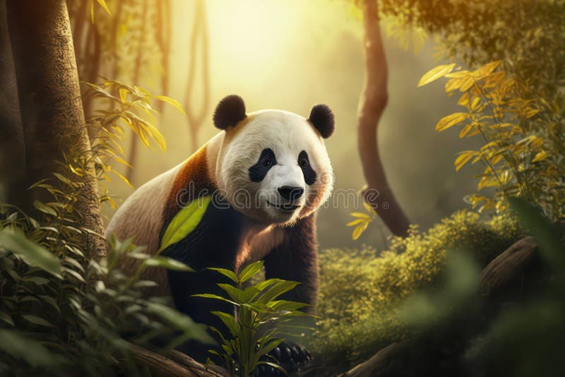 Giant panda in the forest. stock illustration. Illustration of oriental ...