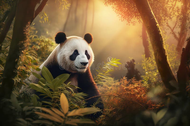 Giant panda in the forest. stock illustration. Illustration of species ...