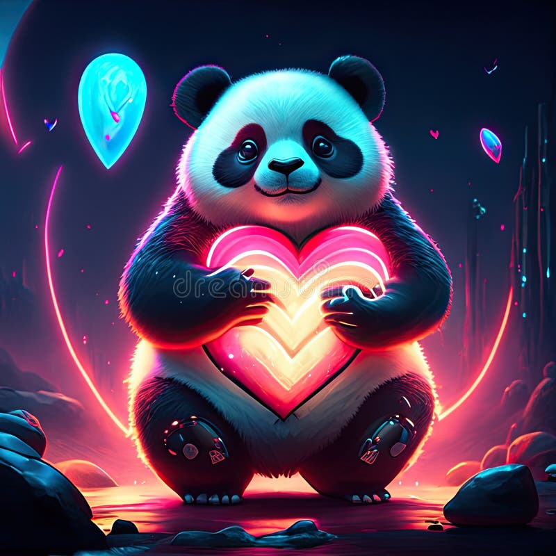 Giant Panda Hugging Heart Cute Panda With Heart In His Hands 3d