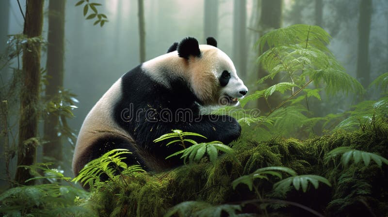 Giant panda in the jungle. stock illustration. Illustration of natural ...