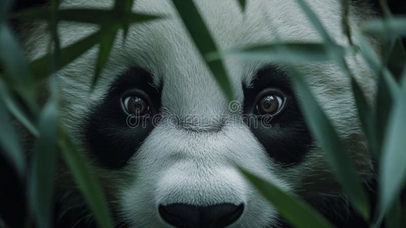 Giant Panda Partially Hidden Behind Bamboo Leaves Stock Illustration ...
