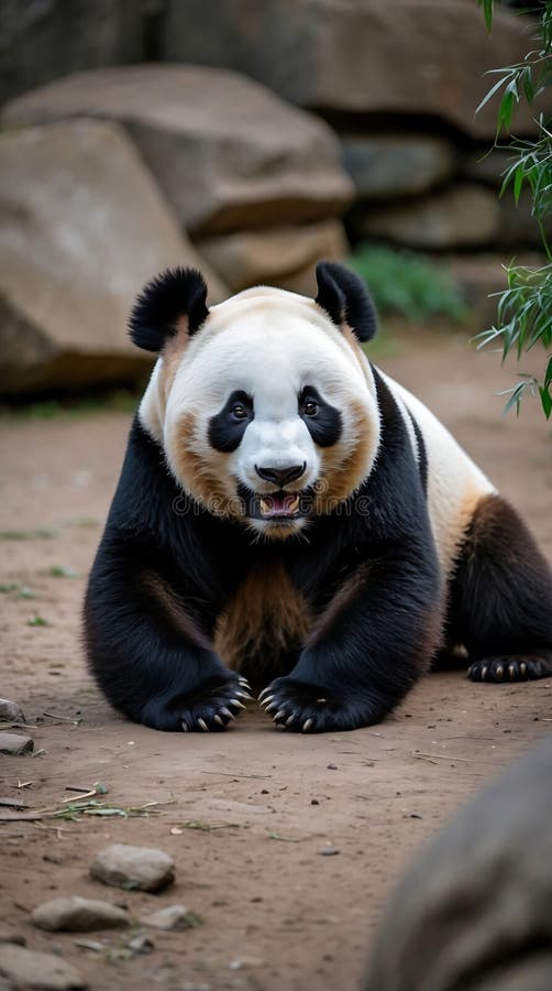 Giant Panda Playfully Rolling on Its Back in a Natural Environment ...