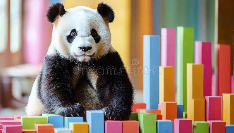 Giant Panda Sitting with Colorful Blocks Like Making Statistical ...
