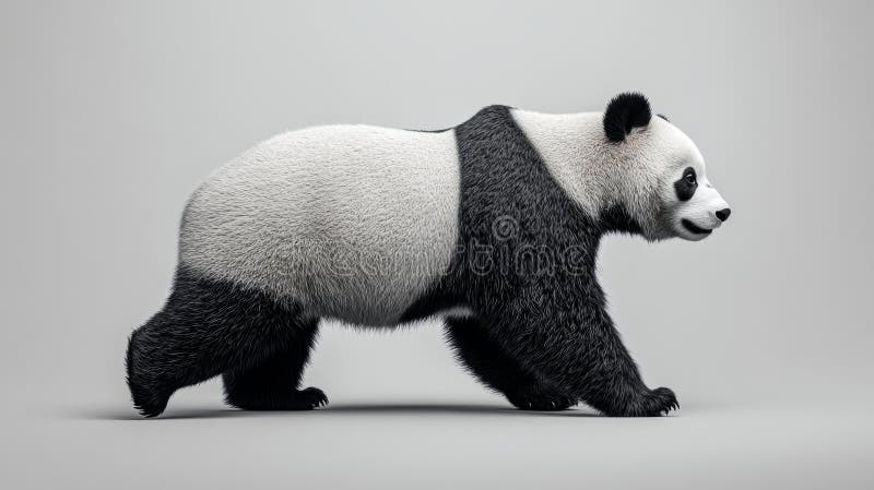 A Giant Panda Strolls in Profile, Captured in a Studio with a White ...