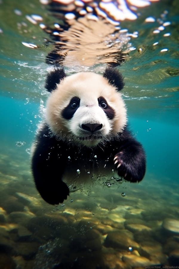 Giant Panda Swimming in the Water , Generative AI Stock Illustration ...
