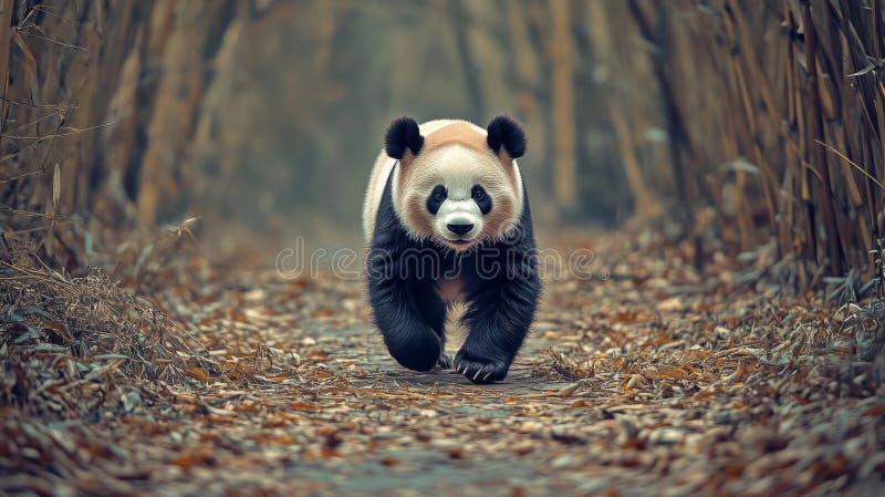 Giant Panda Walking through Autumnal Bamboo Forest Stock Illustration ...