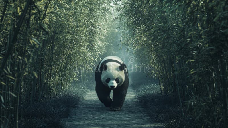 Giant Panda Walking through Bamboo Forest Path Stock Illustration ...