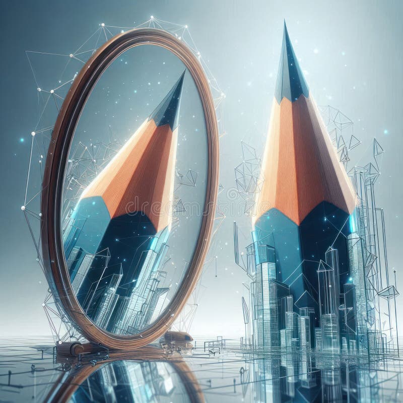 A Giant Pencil and Its Reflection in the Mirror. Stock Photo - Image of ...