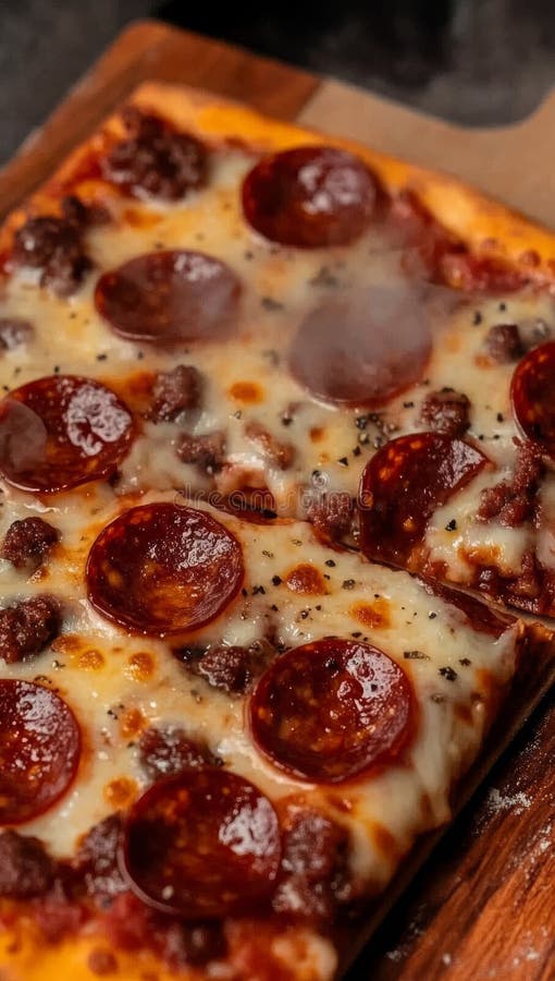 A Giant Pepperoni Pizza is Characterized by Its Melted Cheese, Bacon ...