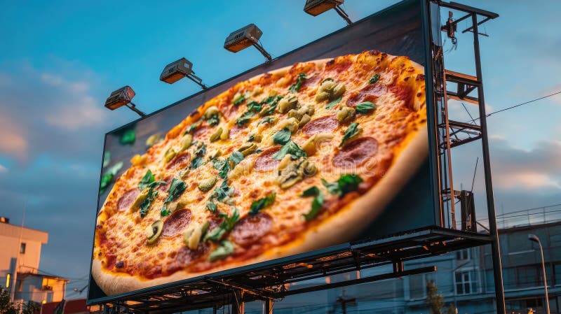 Giant Pizza Billboard Illuminated by Warm Sunset Glow Stock ...