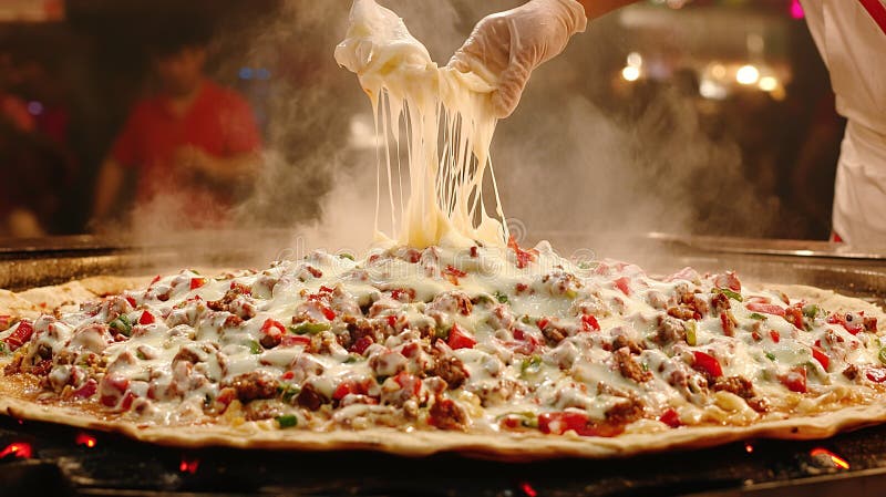Giant Pizza Cheese Pull, Night Market Food Stall Stock Photo - Image of ...