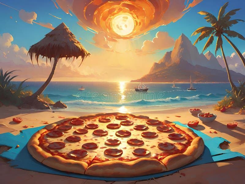 Giant Pizza on the Island in Summer Stock Illustration - Illustration ...
