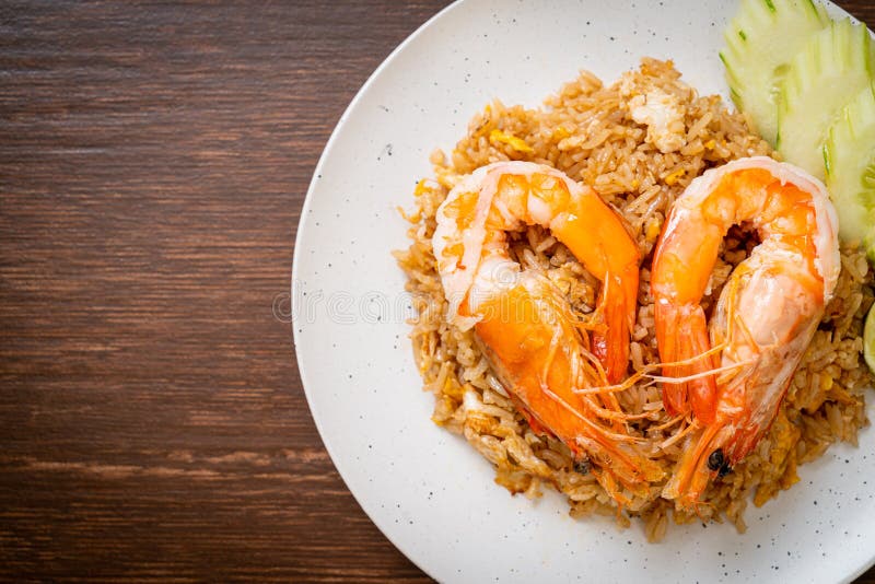 Giant Prawns Fried Rice with Shrimp Paste Stock Photo - Image of rice ...