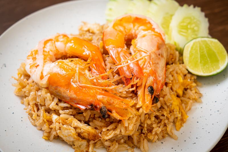Giant Prawns Fried Rice with Shrimp Paste Stock Image - Image of eggs ...