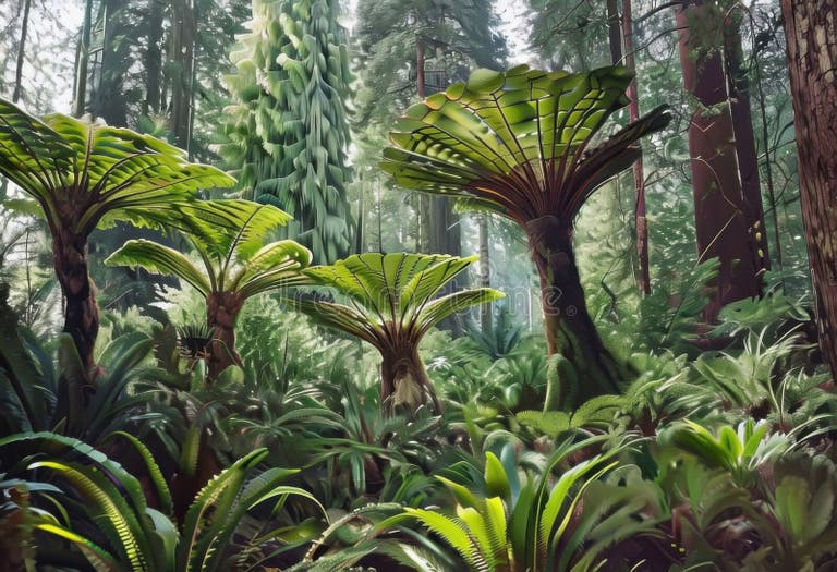 Giant Prehistoric Plants in a Forest Stock Photo - Image of conifer ...
