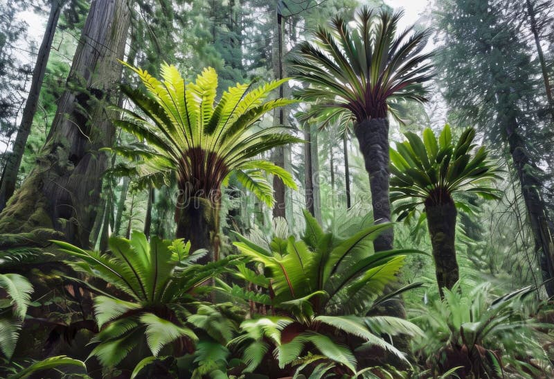 Giant Prehistoric Plants in a Forest Stock Photo - Image of cycad ...