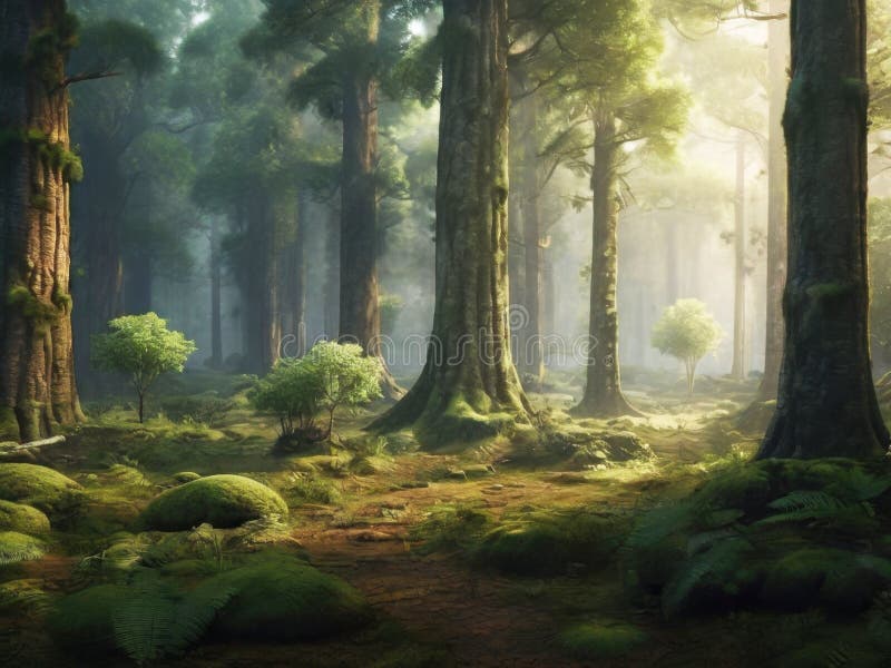 Giant Prehistoric Plants in a Forest Stock Image - Image of ...