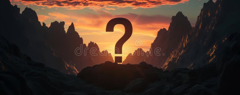 Giant Question Mark Silhouette between Rocky Mountains at Sunset Stock ...