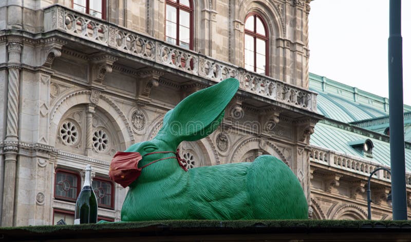 Giant Rabbit Statue with Protective Mask Editorial Image - Image of ...