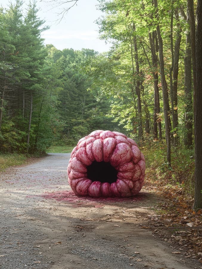 Giant Raspberry Sculpture in a Forest Setting Stock Illustration ...