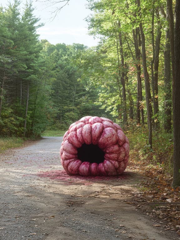Giant Raspberry Sculpture in a Forest Setting Stock Illustration ...