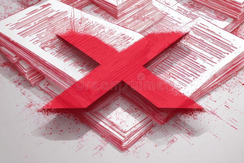 Giant Red X Marks Document with Faded Top Zone Highlighting Rejection ...