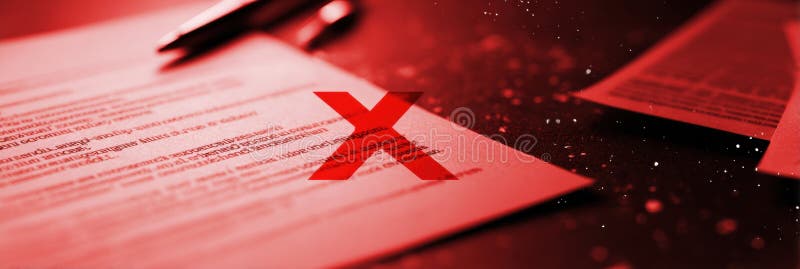 Giant Red X Marks Document Indicating Rejection in a Professional ...