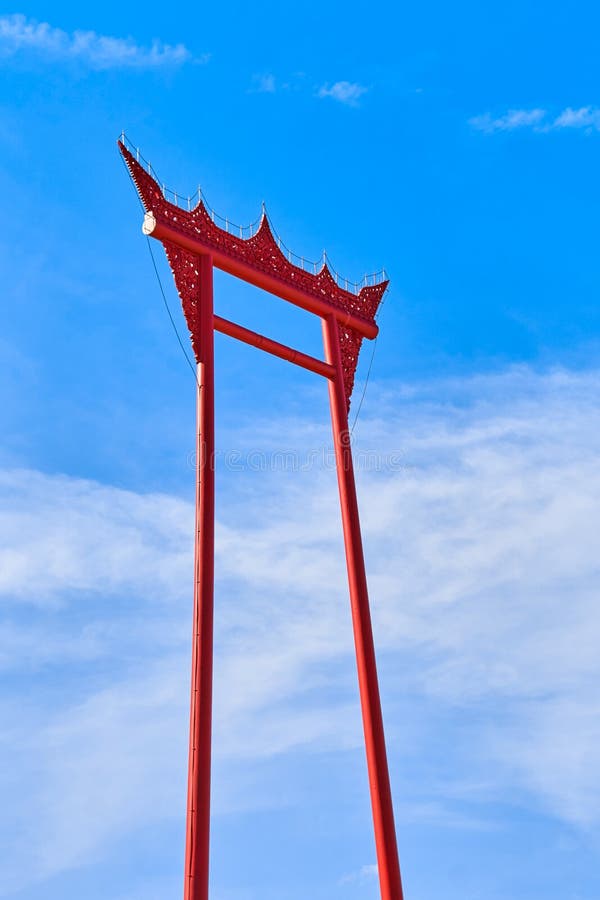 Giant Red Swing on Blue Sky in Bangkok Stock Image - Image of buddhism ...