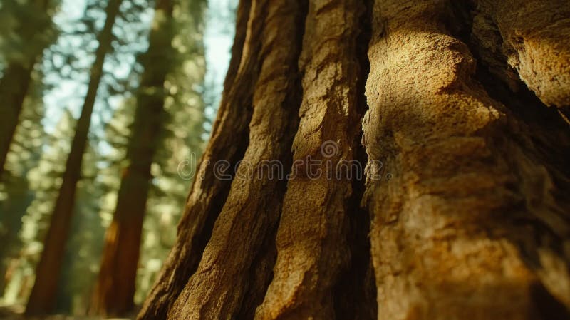 Giant Redwood Tree Trunk Close Up in Forest Stock Illustration ...